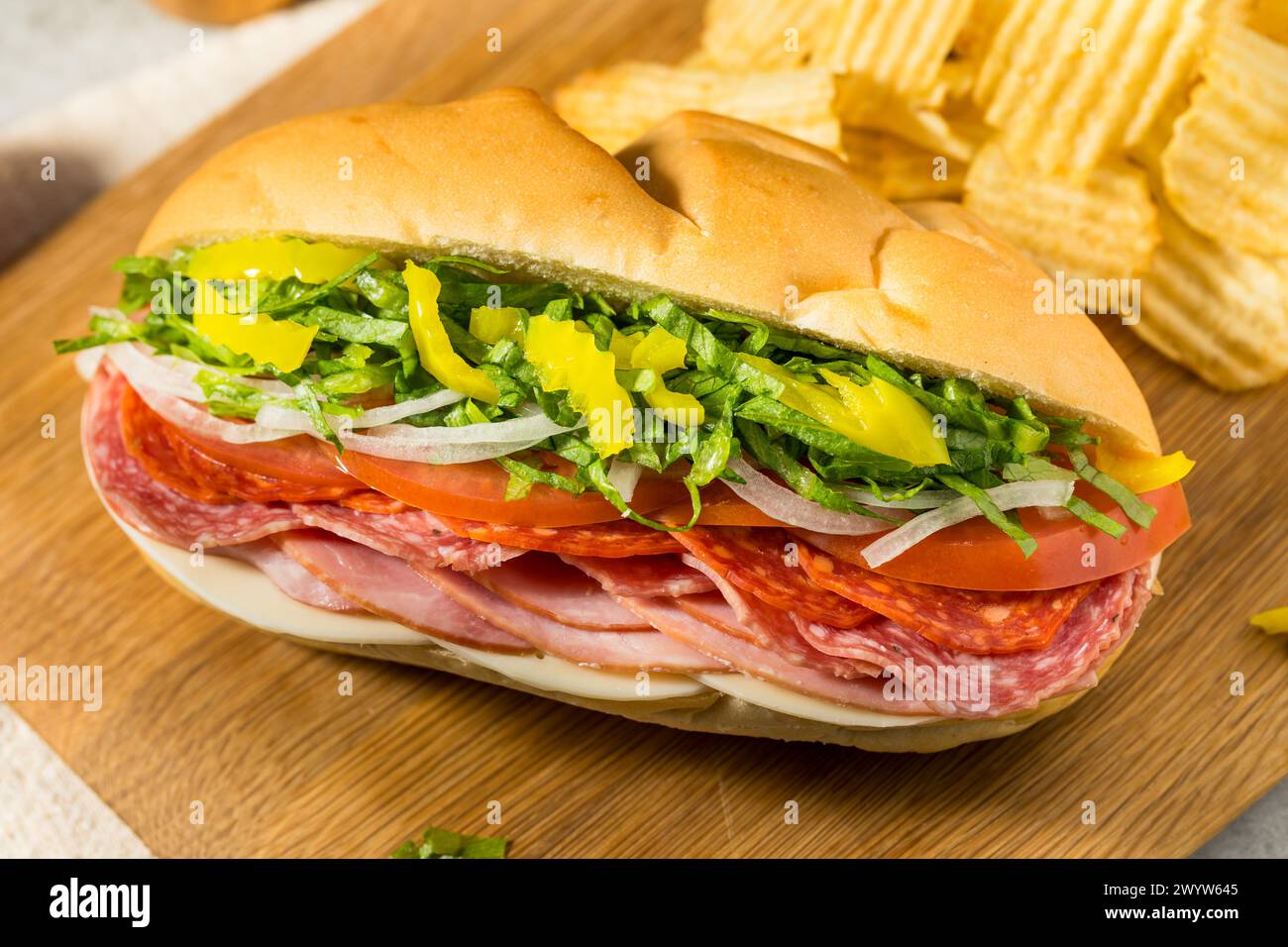 Homemade Italian Sub Sandwich with Salami Lettuce and Tomato Stock ...