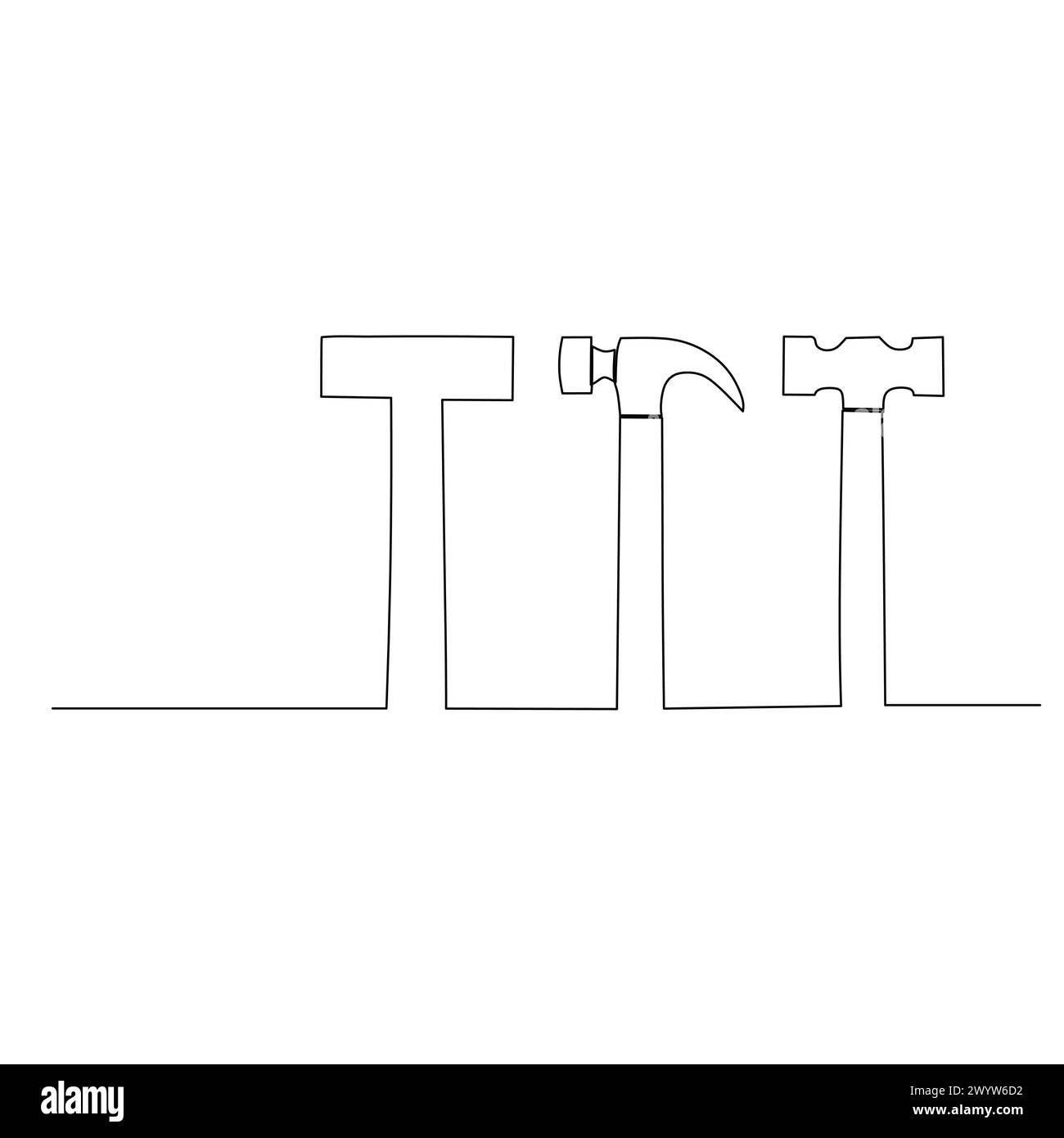 A set of hammers continuous line drawing. Simple hand drawn style ...