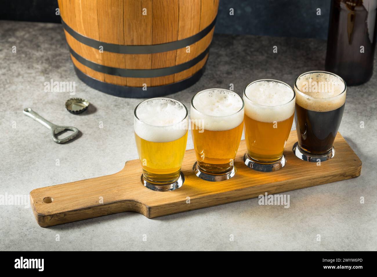 Boozy Refreshing Cold Craft Beer Flight with an IPA and Lager Stock ...