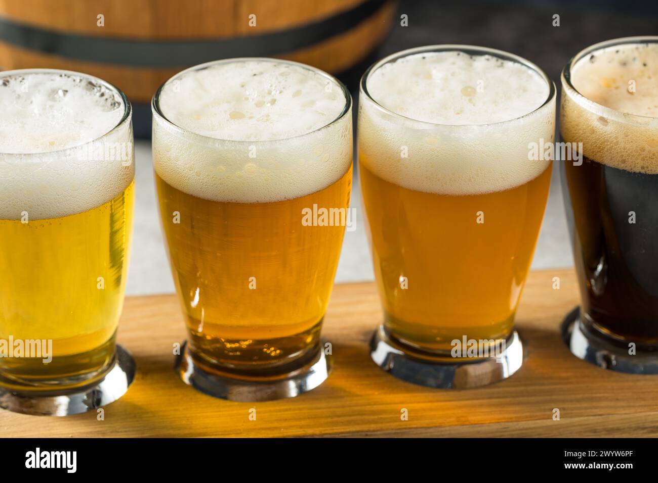 Boozy Refreshing Cold Craft Beer Flight with an IPA and Lager Stock ...