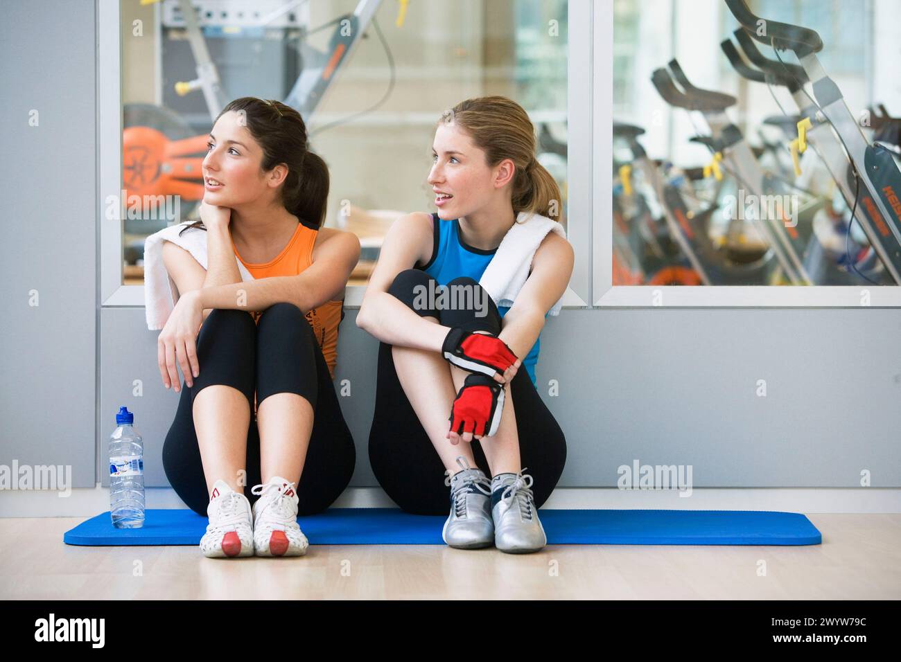 Two women pause take hi-res stock photography and images - Alamy
