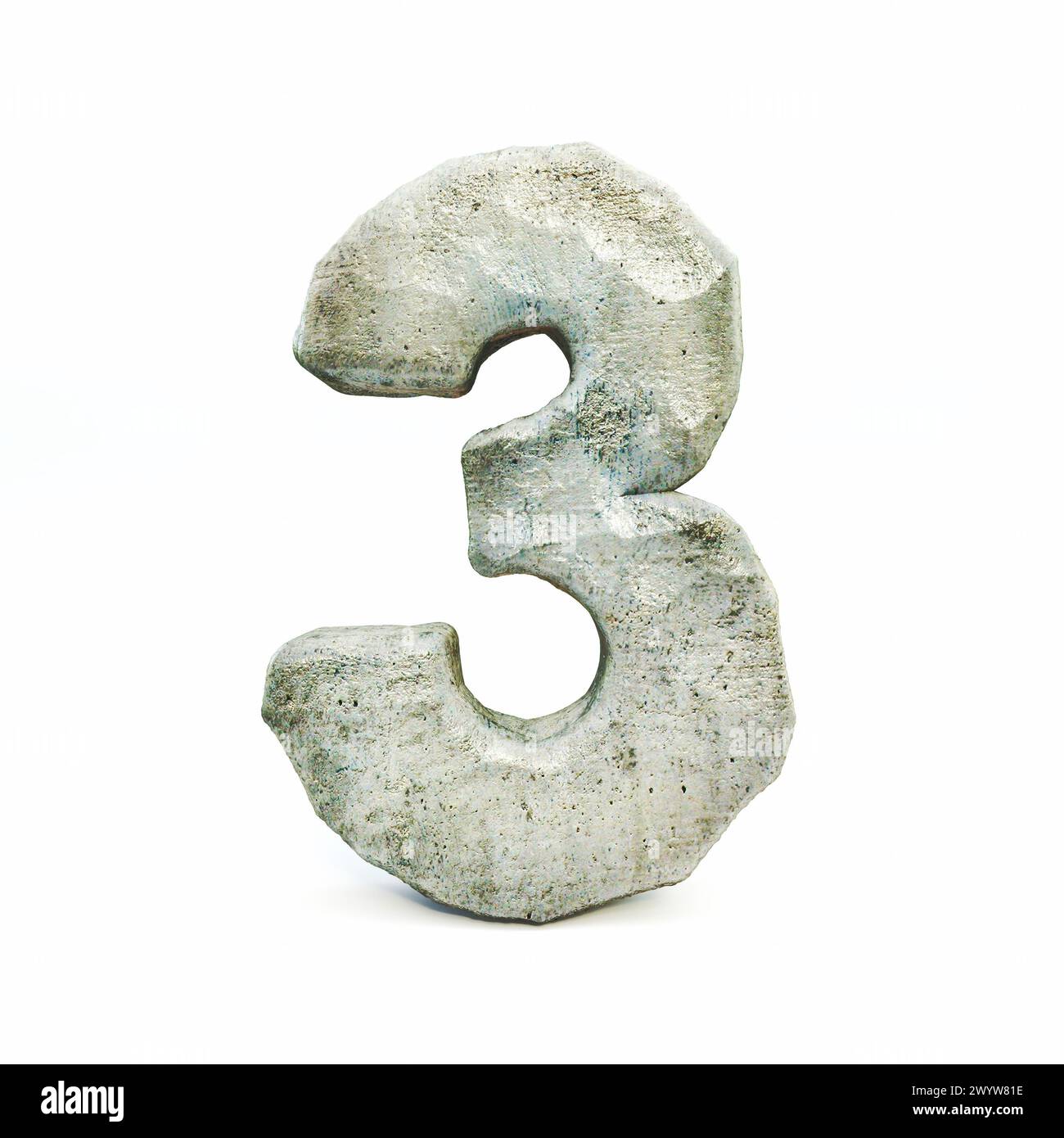 Stone font Number 3 THREE 3D rendering illustration isolated on white ...
