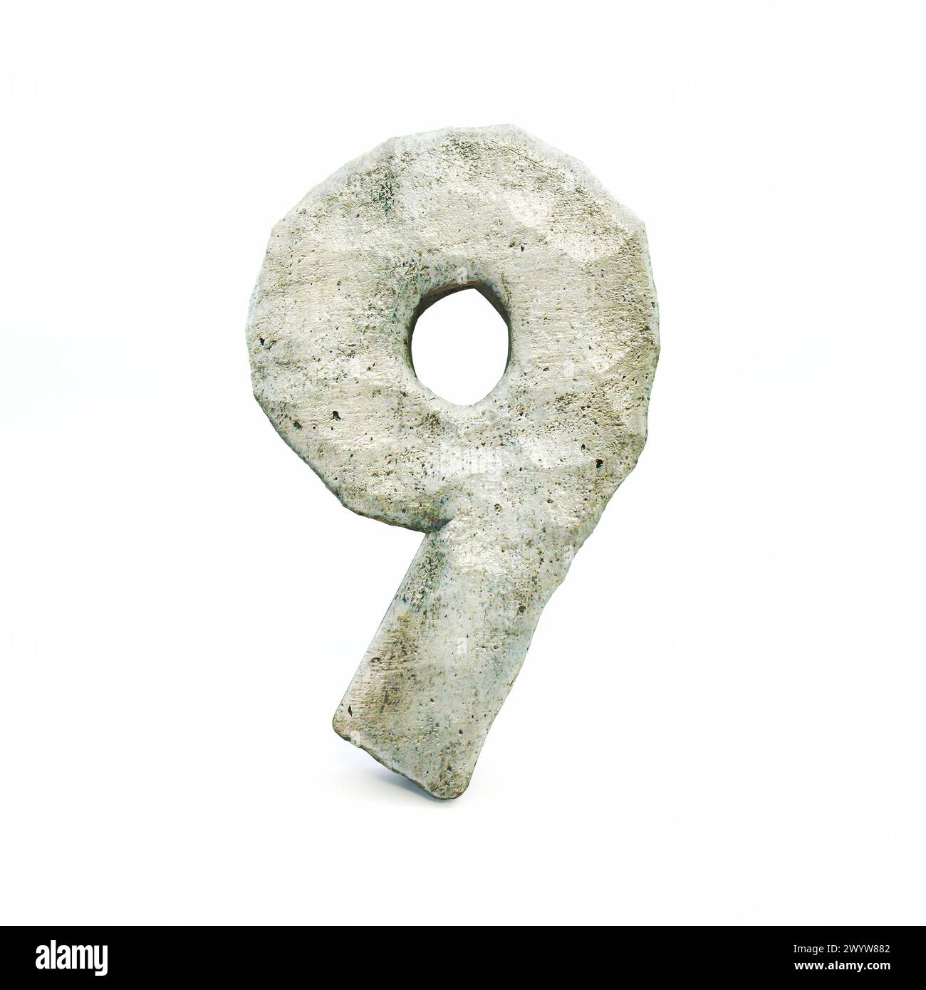 Stone font Number 9 NINE 3D rendering illustration isolated on white ...