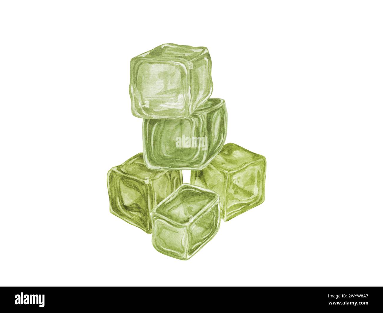Pyramid of fruit ice cubes. Frozen juice in yellow green colors ...