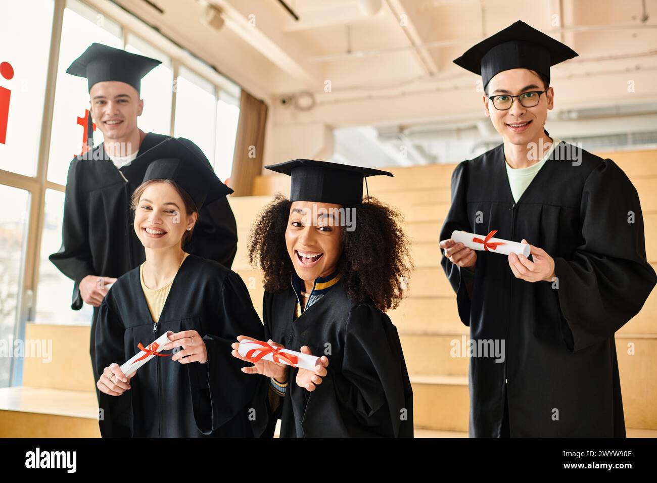 A group of diverse students, including caucasian, Asian, and African ...