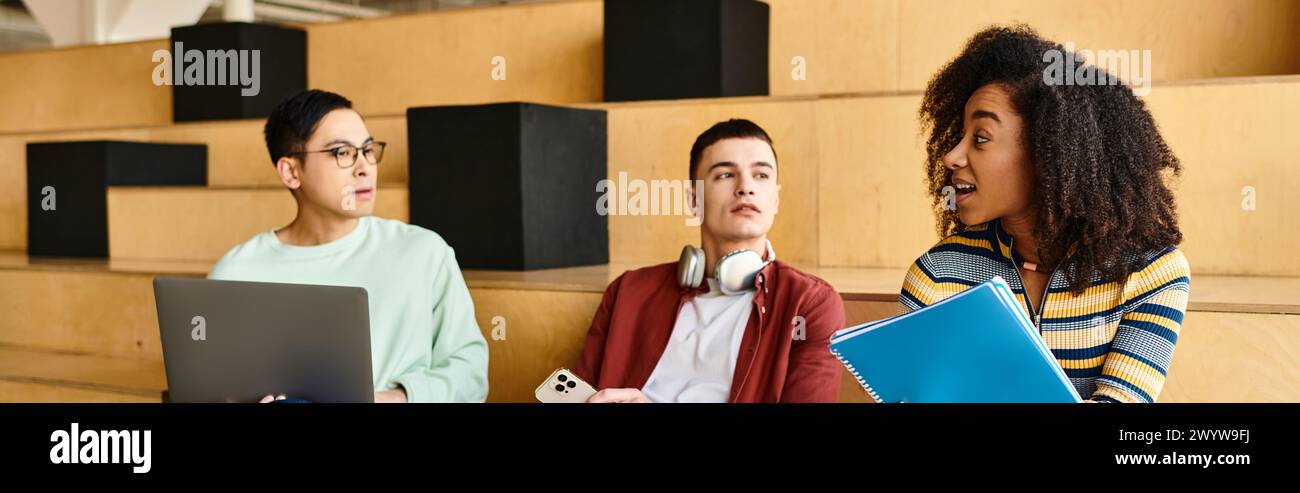 A group of diverse students, including African American black girl ...