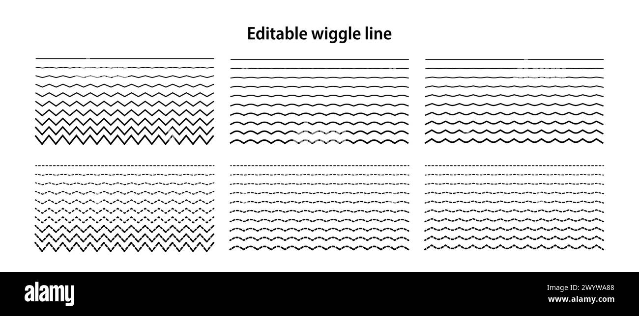 Editable wiggle lines. Set of wavy curves and zigzag intersecting ...