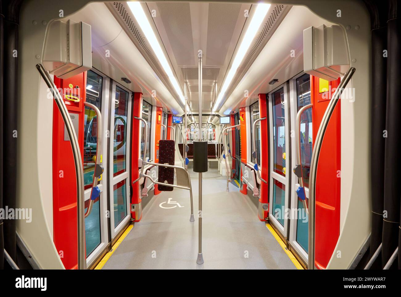 Interior of urban tram Stock Photo - Alamy