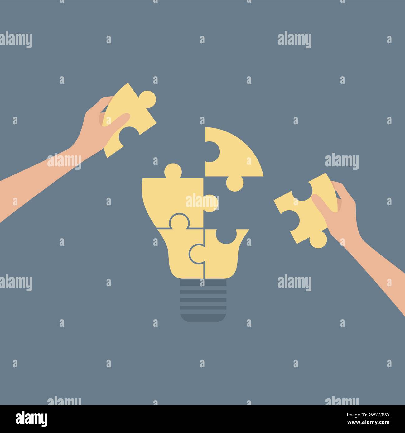 Two hands placing missing pieces on puzzle in the shape of a lamp ...