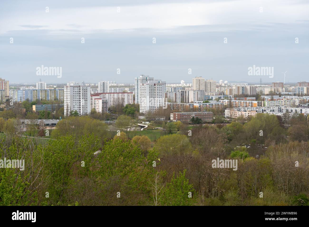 Aerial view of the Berlin-Marzahn district from the observation tower ...