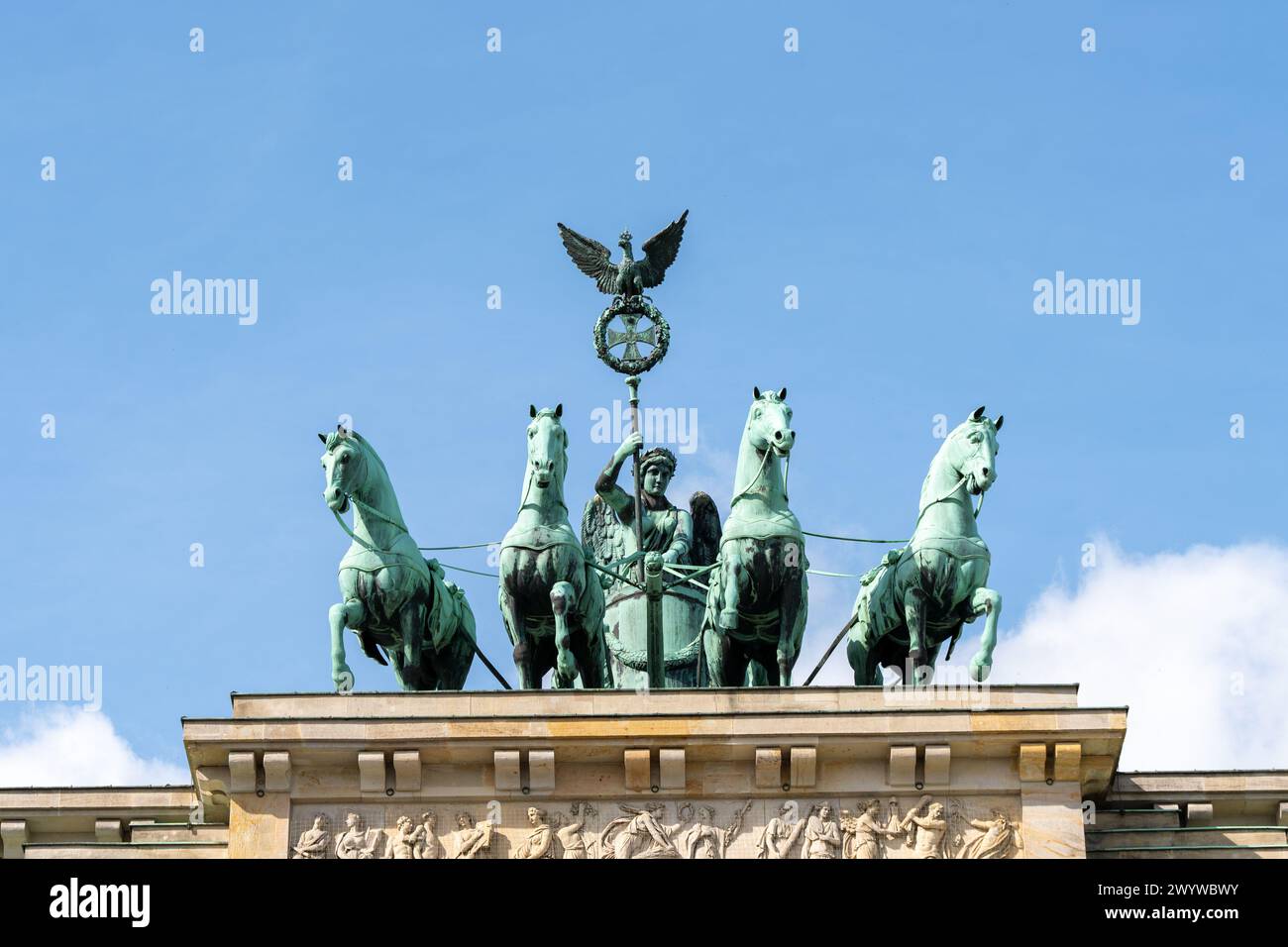 Statue of cavalry located on the Brandenburg Gate. Brandenburg Gate ...