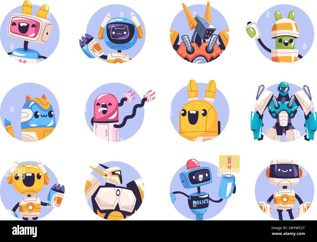 Robot avatars. Space robots portrait social media avatars, robotic head ...