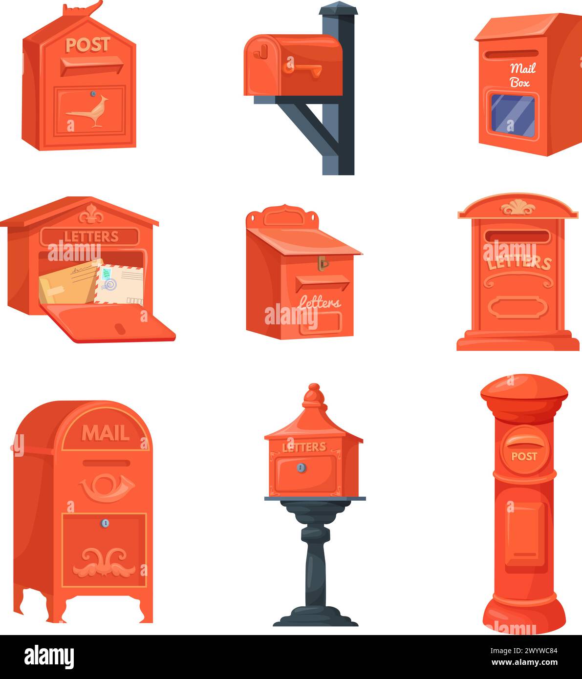 English mailboxes. Cartoon letterbox, red postbox uk postal service ...