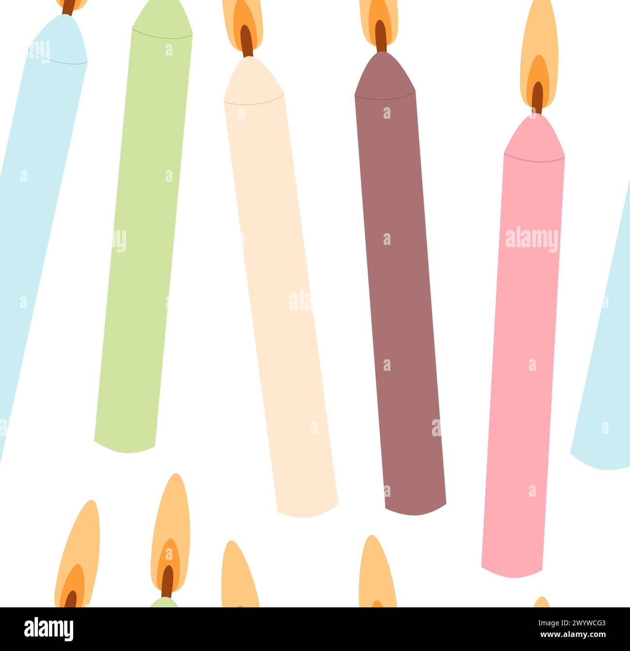 Burning birthday cake candles seamless pattern. Holiday endless ...