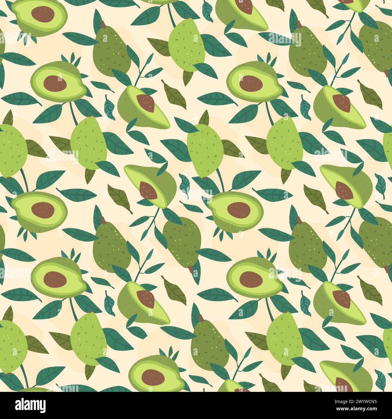 Avocado with leaves seamless pattern. Tropical fresh fruit endless ...