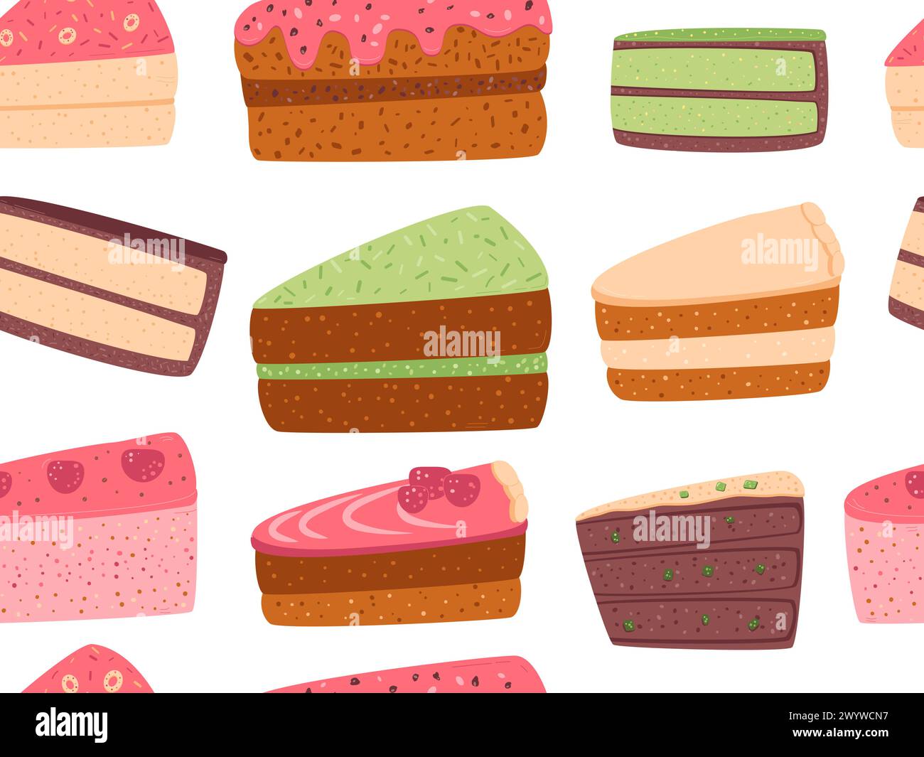 Cakes seamless pattern. Sweet bakery piece. Pastry dessert slices with ...