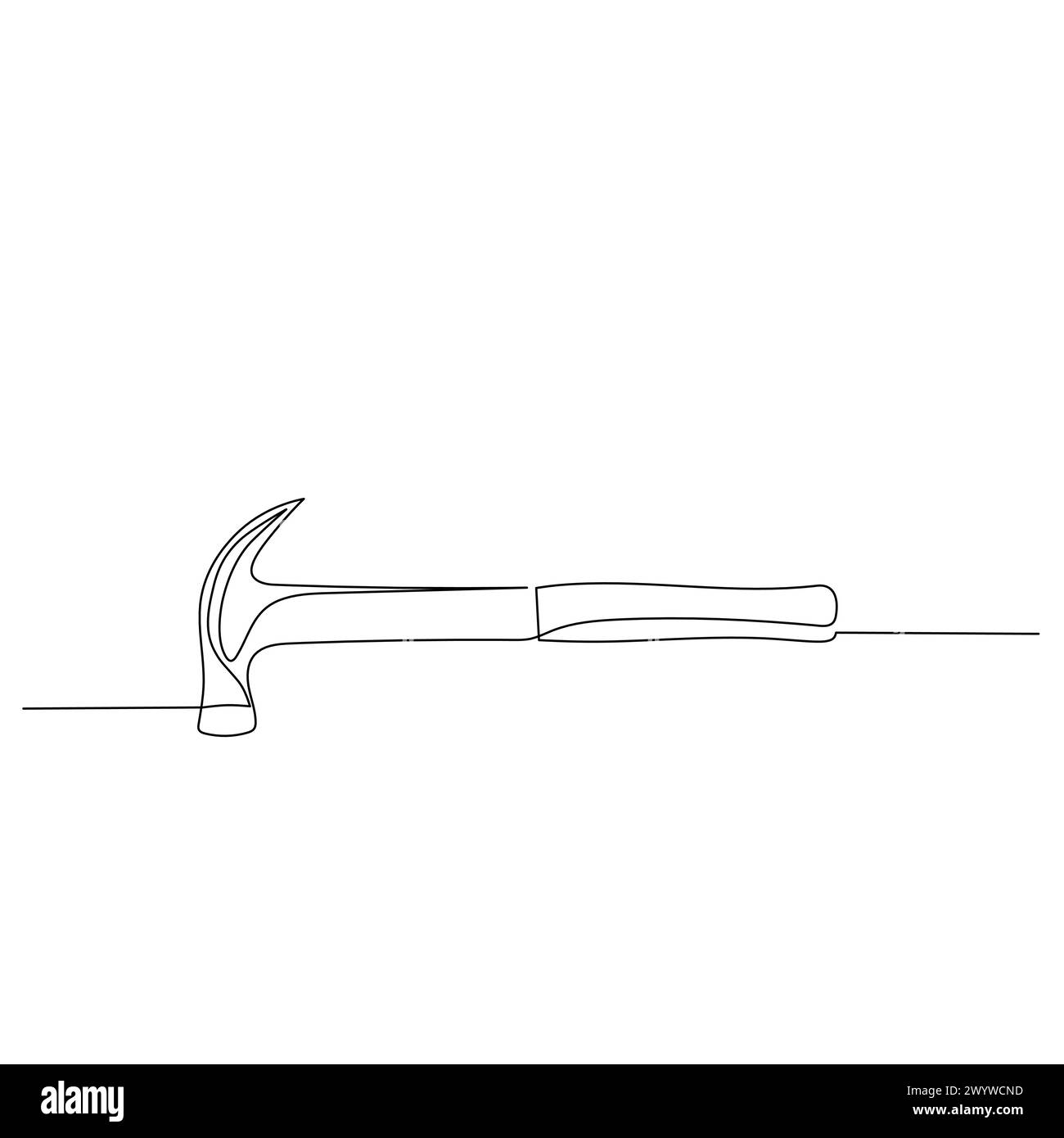 Continuous line drawing of a hammer tool. Simple flat hand drawn style ...