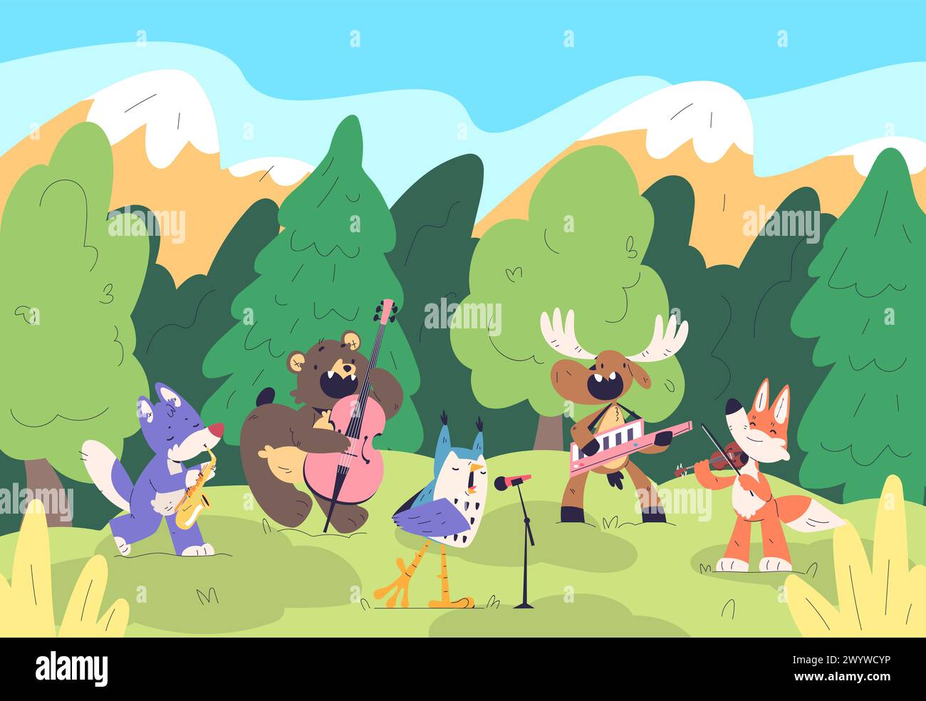 Animal musicians band concert. Animals musician orchestra performing in ...