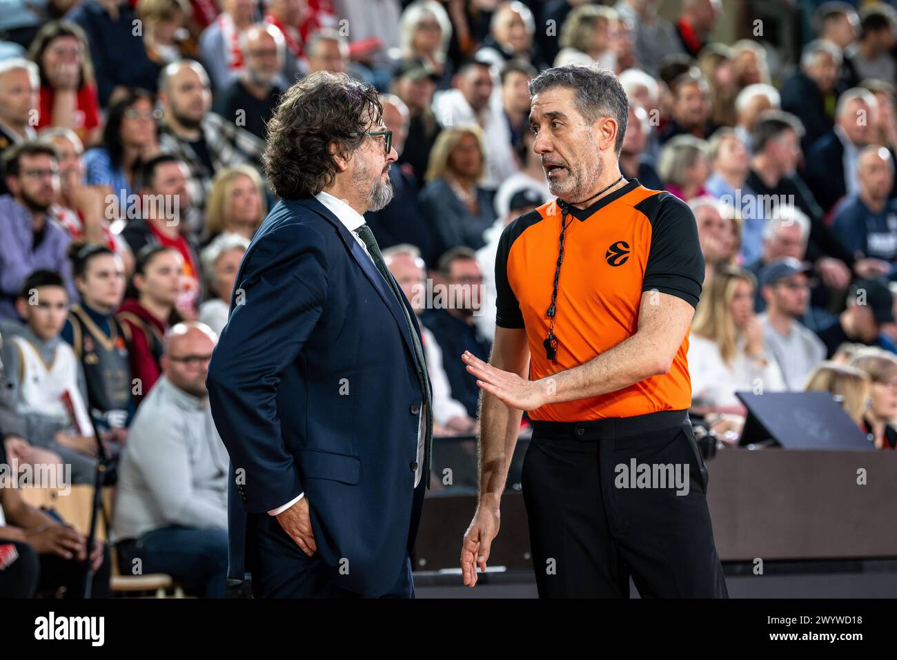Zalgiris Kaunas coach Andrea Trinchieri reacts with referee during the ...