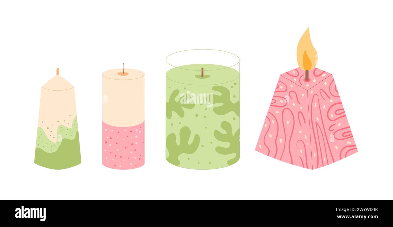 Candles set. Handmade aromatic candlelight isolated in white background ...