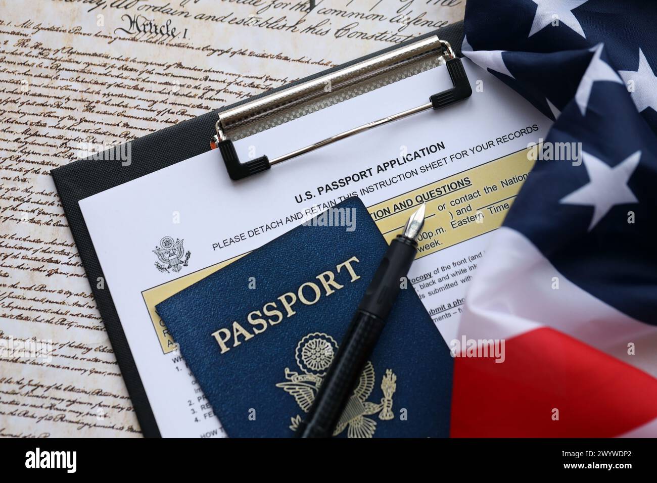 Department of State form DS11 Application for a U.S. Passport lies on ...