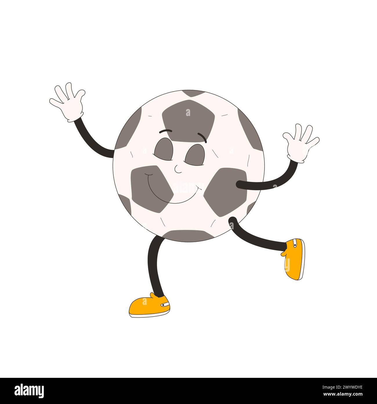 Happy football ball groovy character. Soccer retro mascot. Cartoon ...