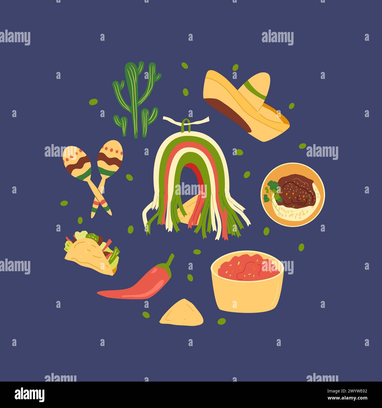 Mexican round emblem. Cinco de Mayo collection elements in circle shape ...