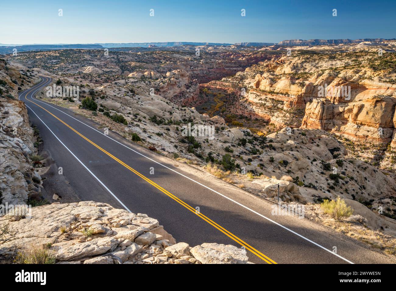 Highway 12 at The Hogback slickrock area, over Calf Creek canyon ...