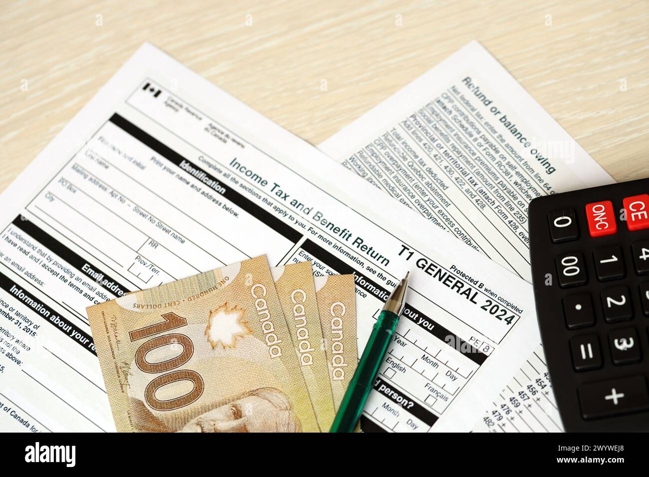 Canadian T1 General tax form Income tax and benefit return lies on ...