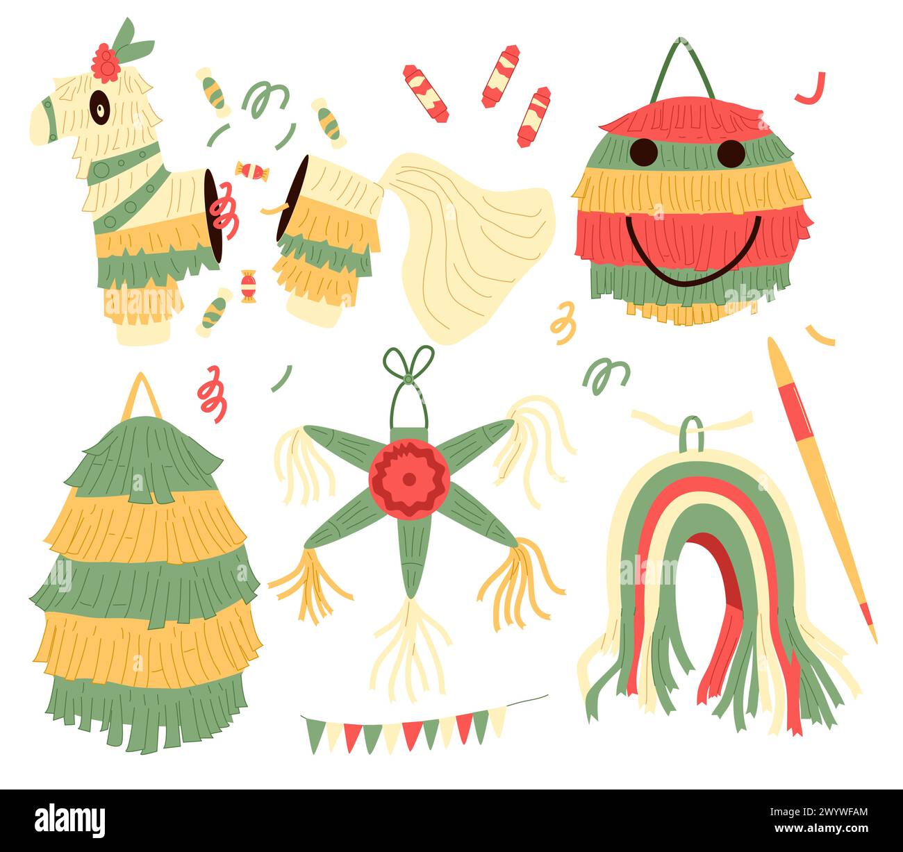 Pinata set for traditional mexican party. Carnival and birthday various ...