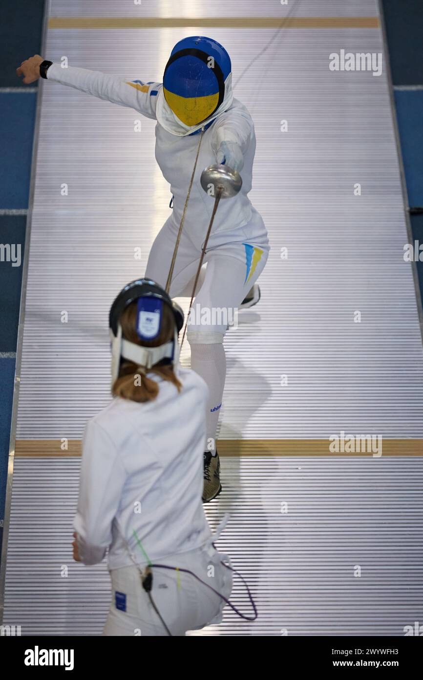 National Fencing Team Members of Ukraine fight on the track during the ...