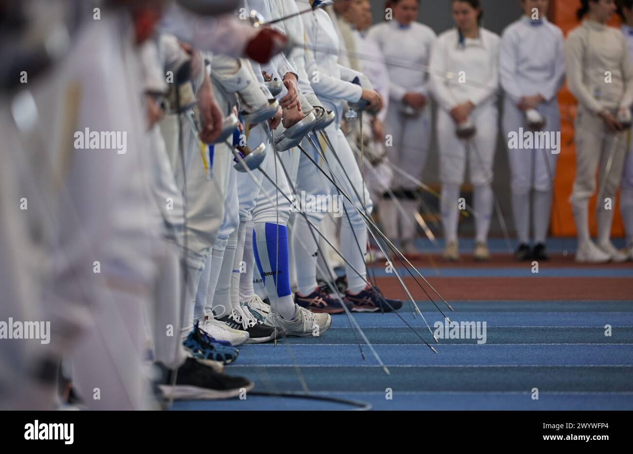 National Fencing Team of Ukraine holding swords at the opening of the ...
