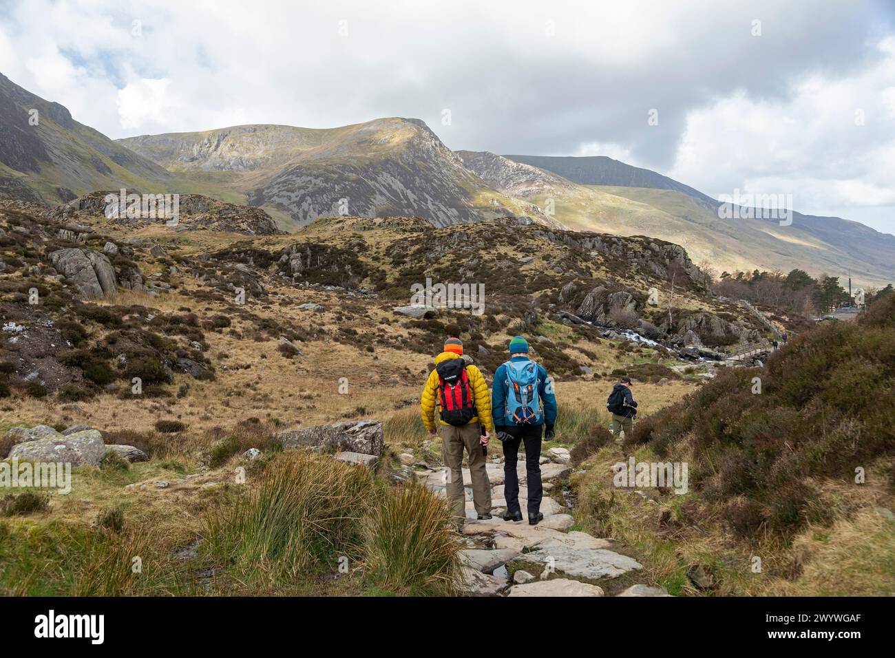 People hiking, LLyn Idwal Path, Snowdonia National Park near Pont Pen-y ...
