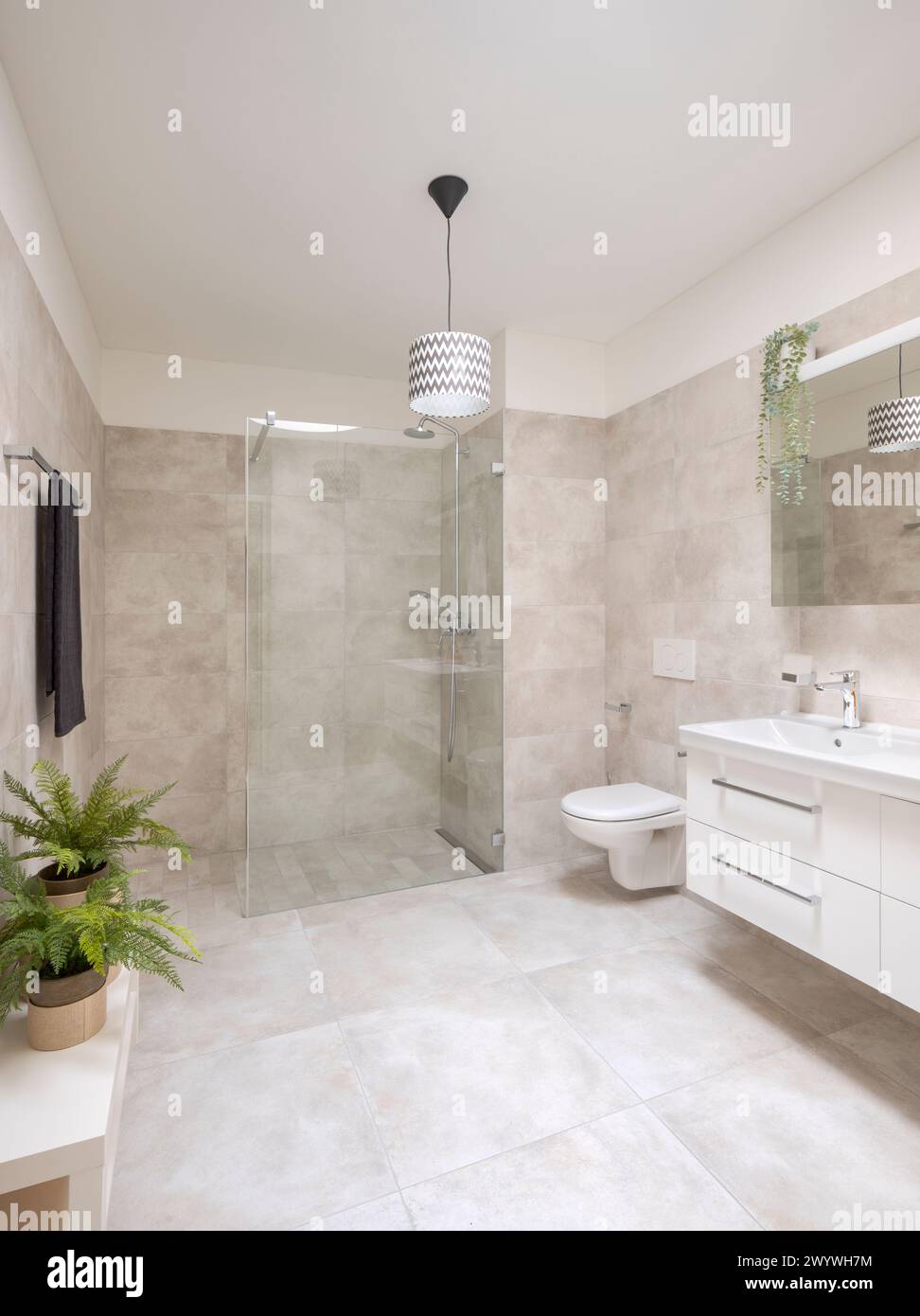 Interior of a modern bathroom. You can see the shower, toilet and ...