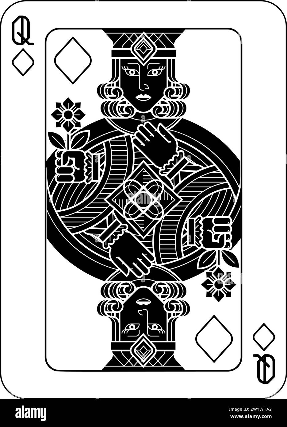Playing Cards Deck Pack Queen Of Diamonds Design Stock Vector Image ...