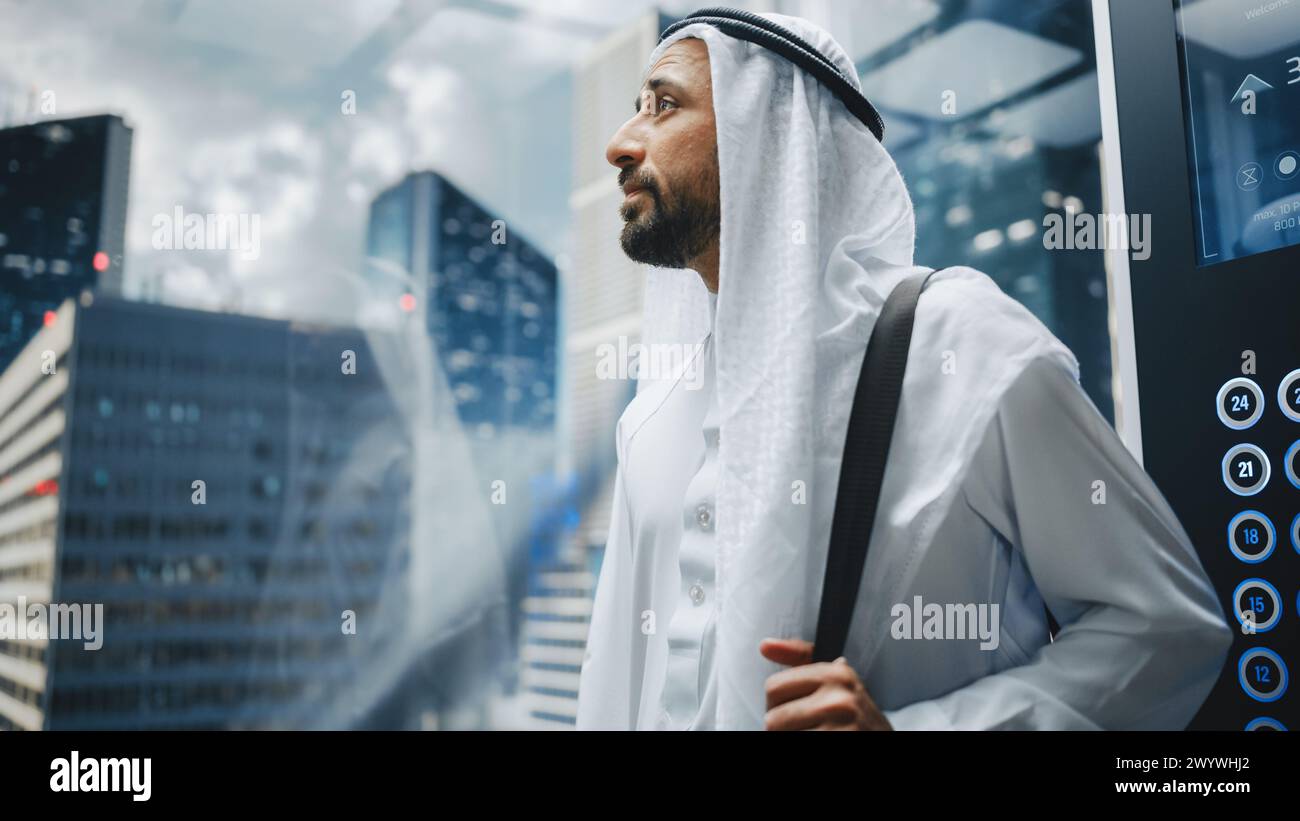 Successful Happy Muslim Businessman in Traditional White Kandura Riding ...