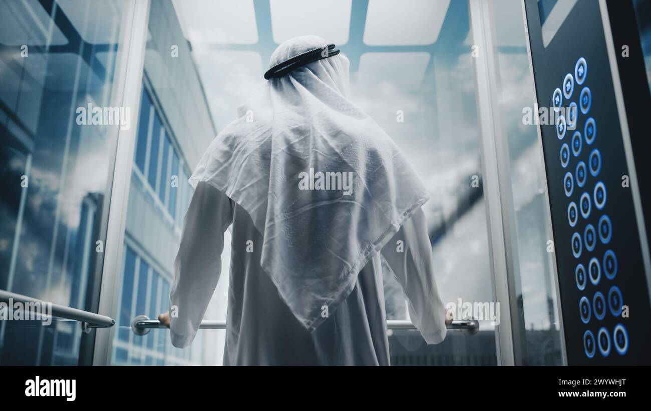 Successful Happy Muslim Businessman in Traditional White Kandura Riding ...