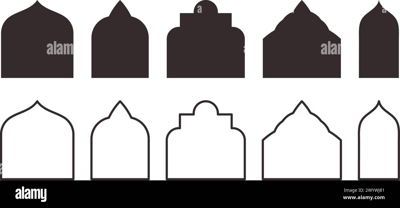 Compilation of traditional Islam window or door shapes. Set of Mosque ...