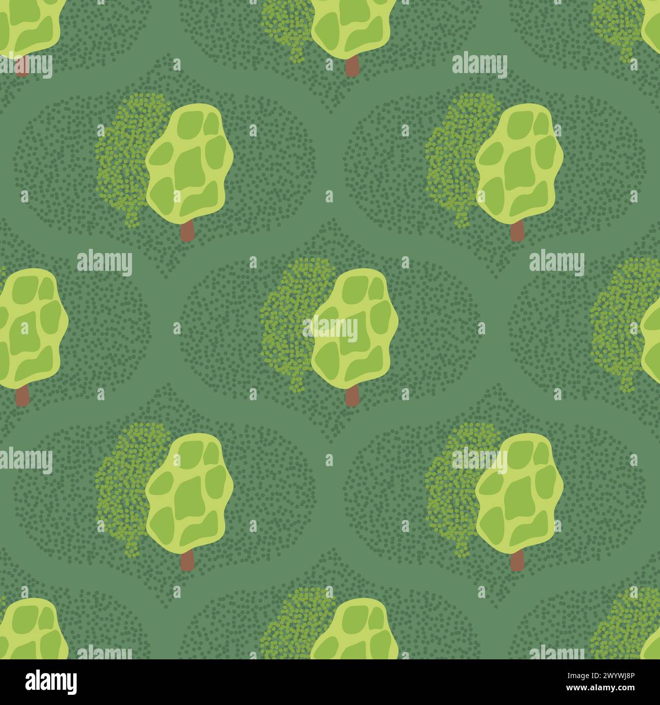 Summer forest landscape seamless pattern. Trees grainy with damask ...