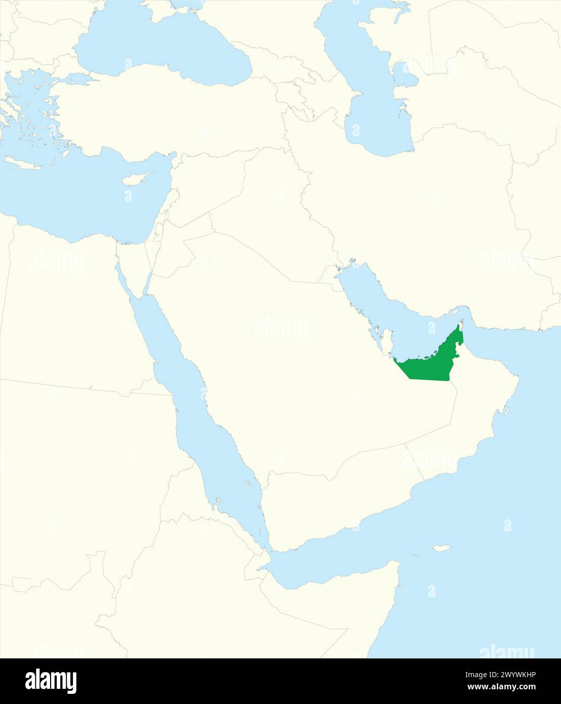 Green map of UNITED ARAB EMIRATES inside beige map of the Middle East ...