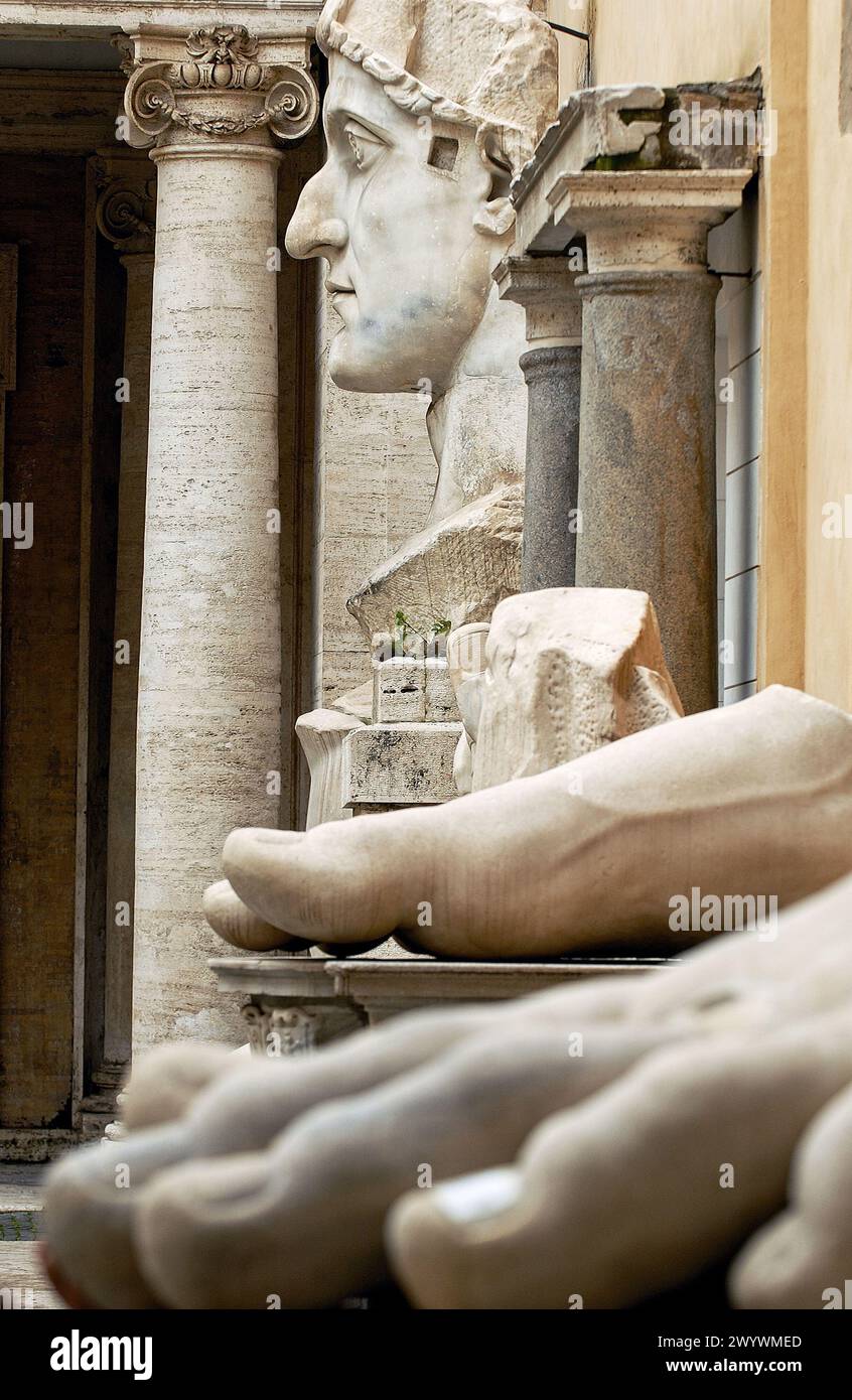 Remains of statue of Emperor Constantine II at courtyard of Palazzo dei ...