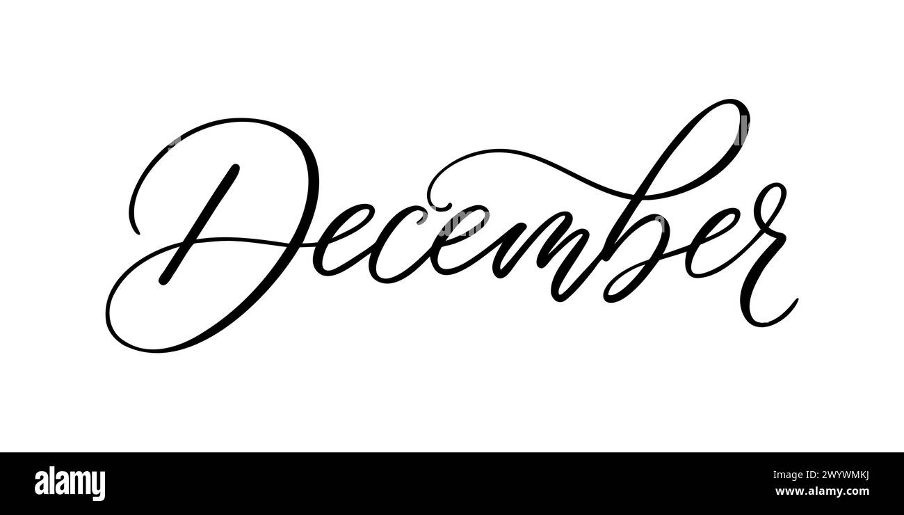 December- Handwritten inscription in calligraphic style on a white ...