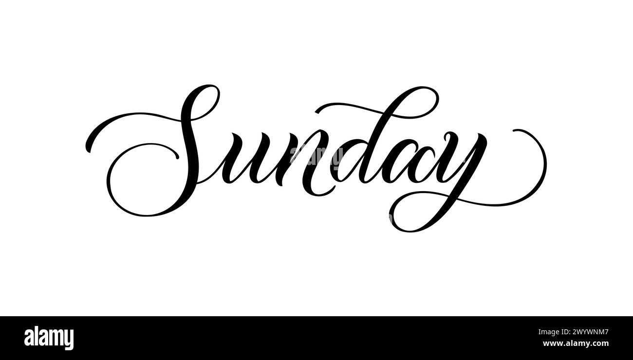 Sunday - Handwritten inscription in calligraphic style on a white ...