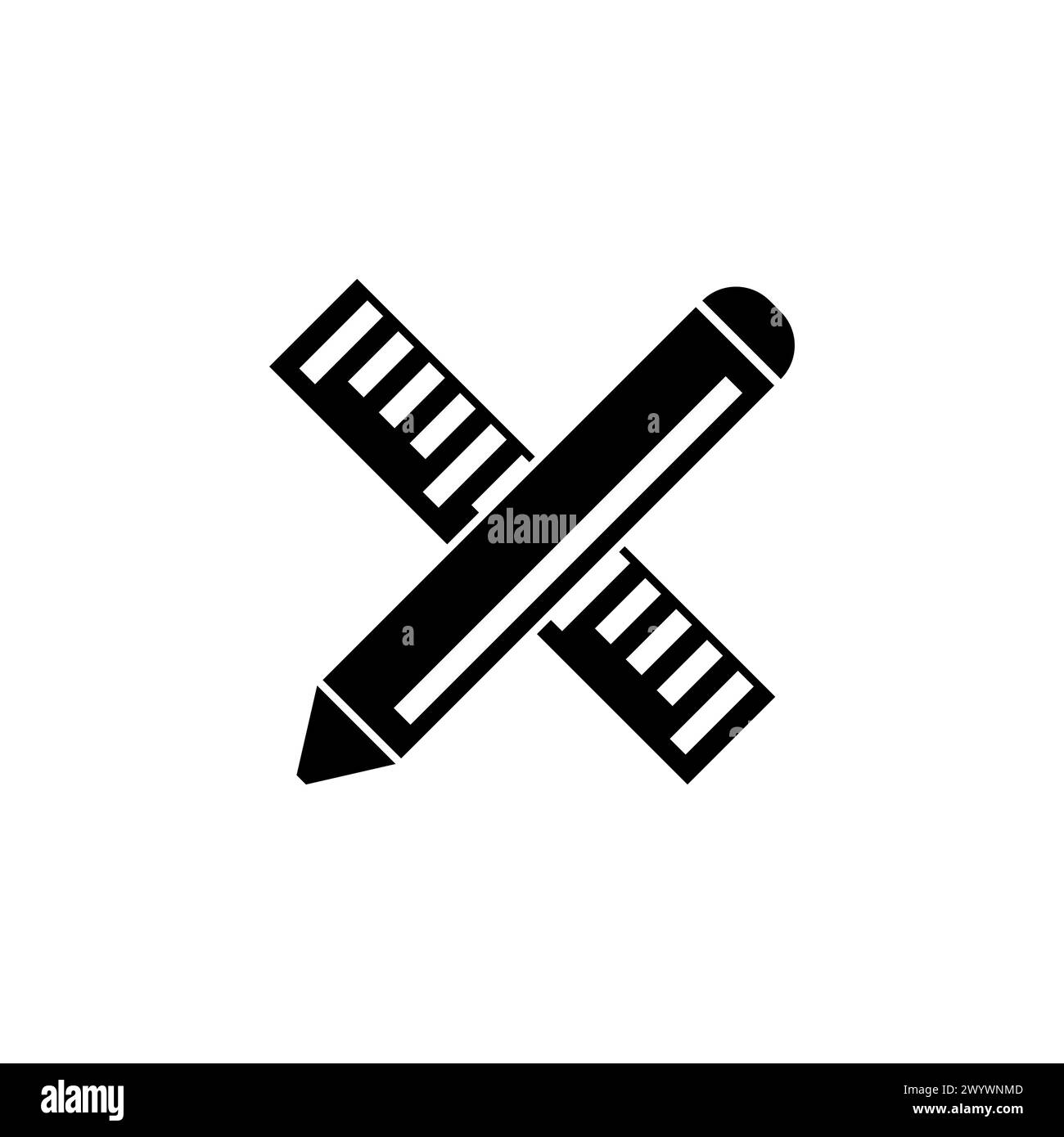 Crossed Ruler and Pencil flat vector icon. Simple solid symbol isolated on white background ...