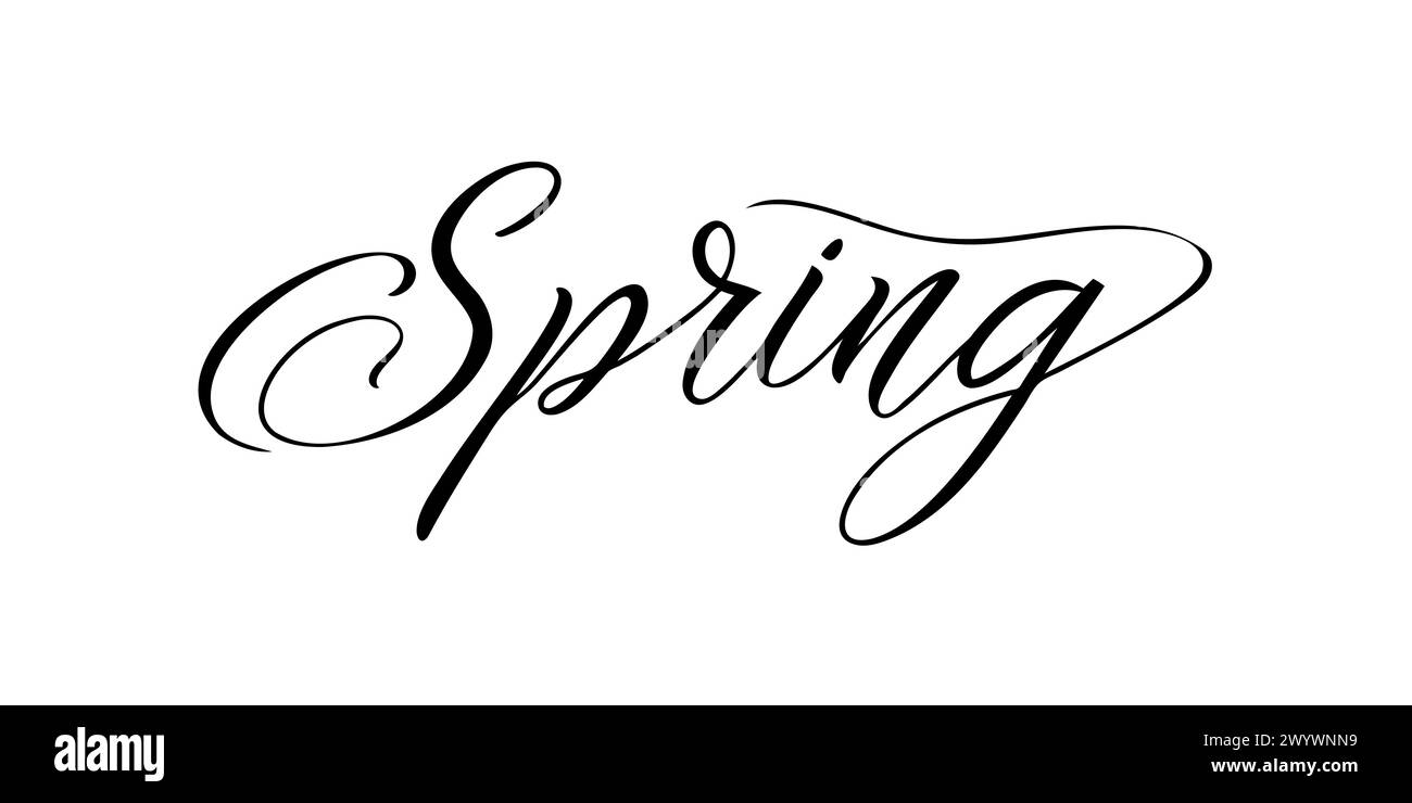 Spring - Handwritten text in calligraphic style on a white background ...