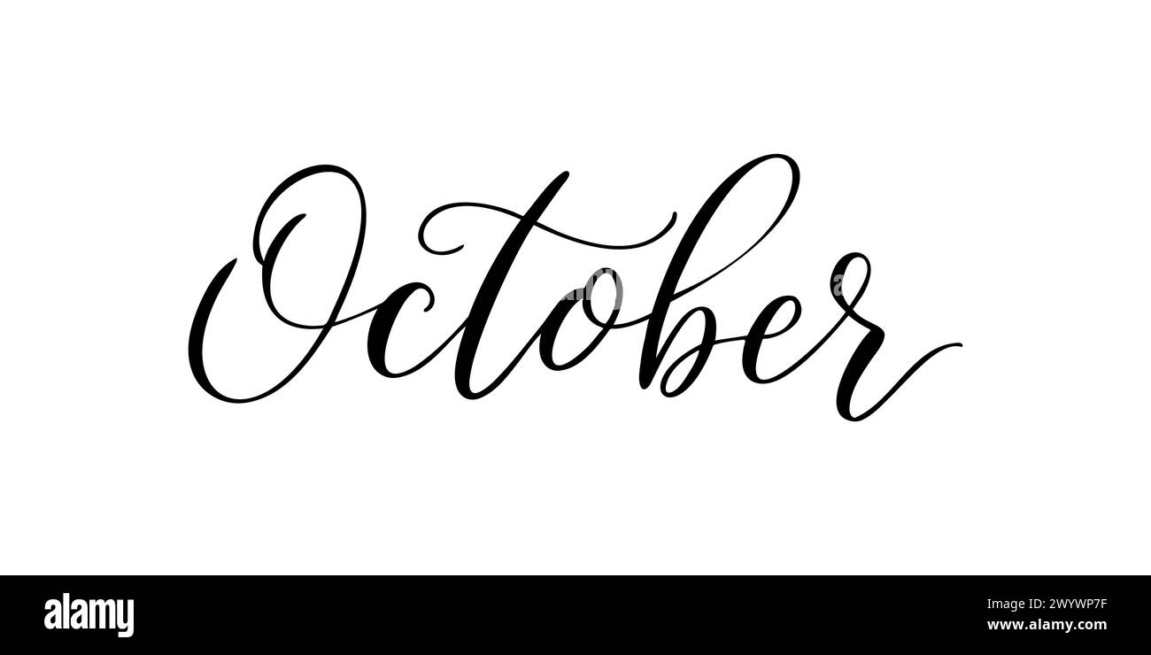 October - Handwritten inscription in calligraphic style on a white ...
