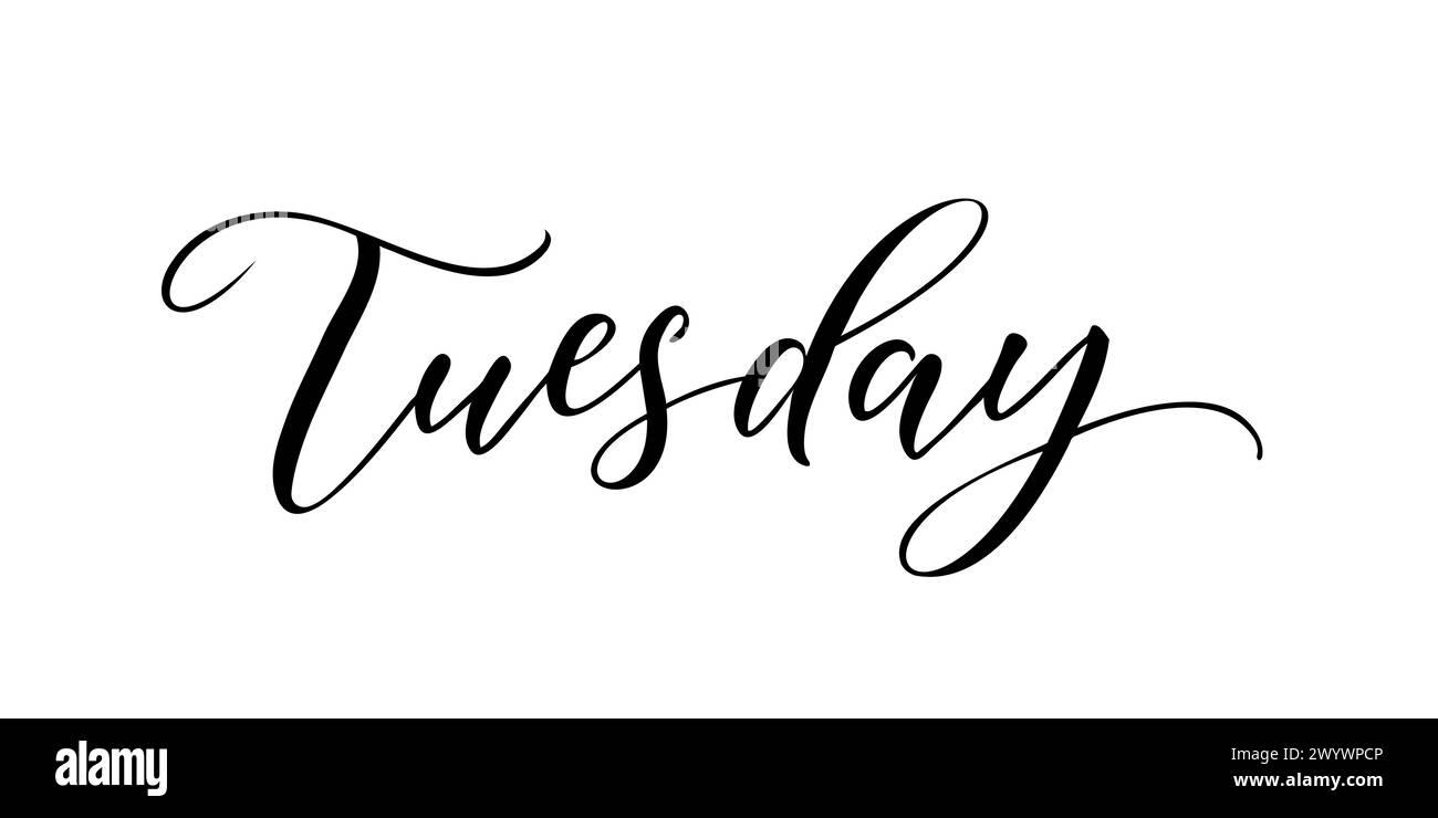 Tuesday- Handwritten text in calligraphic style on a white background ...
