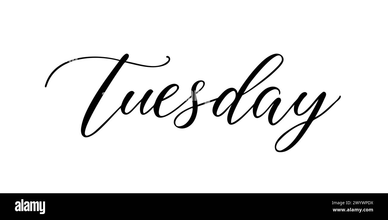 Tuesday- Handwritten text in calligraphic style on a white background ...