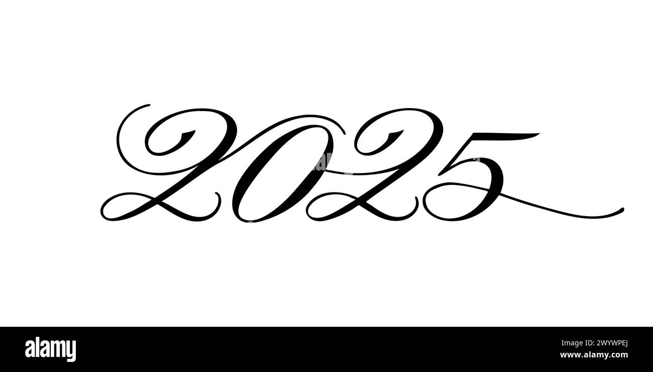 2025 - numbers written in calligraphic style on a white background ...