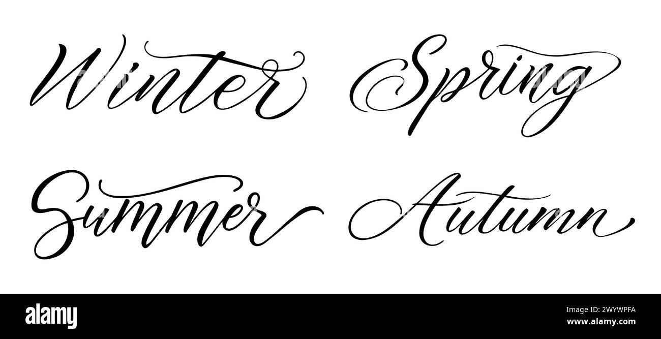 Winter, Spring, Summer, Autumn - Set of names of seasons. Handwritten ...